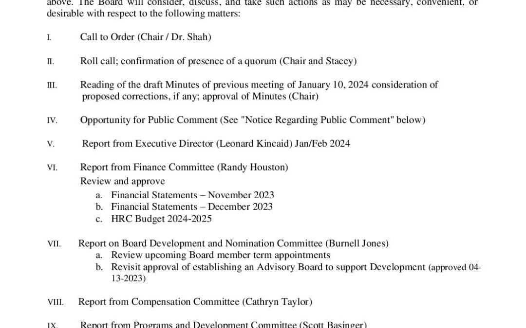 HRC BOD Agenda 02-29-2024 (final) - Houston Recovery Center